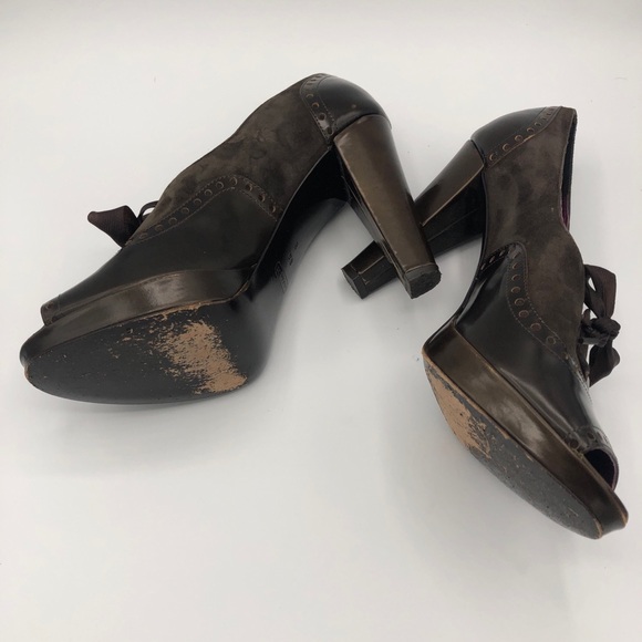 Coach | Shoes | Coach Claudine Peep Toe Lace Up Platform Heels 85 ...